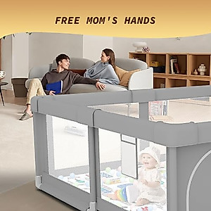 Baby Playpen Baby Playard, Playpen for Babies and Toddlers with Gate, 50x50 Baby Fence, Sturdy Safety Playpen, Indoor & Outdoor Kids Activity Center（with Mat）