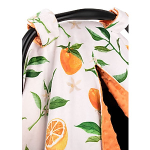 Top Tots Deluxe Minky Baby Car Seat Cover - Oranges with Leaves, 40 x 29 Inch Orange