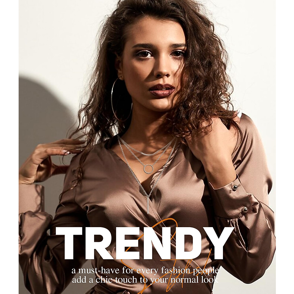 Boho Sterling Silver Dainty Layered Triple Layer Long Stacked Lariat Choker Stack Necklaces for Women Bar Circle Multi 3 Layering Chains