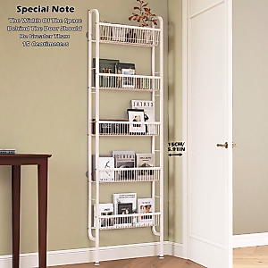 COVAODQ Narrow Bookshelves Behind The Door for Kids,Wall Mount 5 Tiers Narrow Bookshelf Book Shelf for Bedroom, Living Room Schools