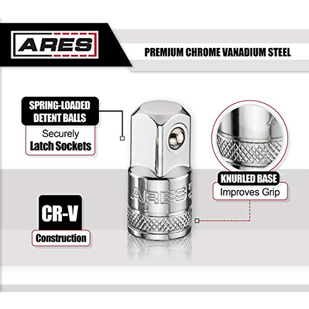 ARES 70007-4-Piece Socket Adapter and Reducer Set - 1/4-Inch, 3/8-Inch, & 1/2-Inch Ratchet/Socket Set Extension/Conversion Kit - Premium Chrome Vanadium Steel with Mirror Finish