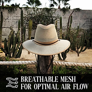 Henschel Aussie Mesh Breezer Hat - Packable Sun Protection for Outdoor Activities. Ideal for Hiking, Fishing & Camping. (US, Alpha, Medium, Khaki)