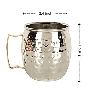 JYPR Complete Moscow Mule Mugs 8pc Set - Large 18oz Hammered Steel Mugs with Gold Brass Handles - Includes 4X Copper Straws - Food Grade Safe Steel Interior