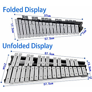 MIRIO 30 Notes Foldable Glockenspiel Xylophone Percussion Set, Glockenspiel Bell Kit With Carry Bag, Mallets for Beginner/Professional, Children Educational Percussion Musical Instrument (Silver)