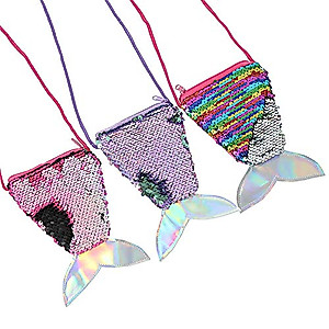Starte Small Mini Coin Purse Messenger Bag Crossbody Satchel for Kids Girls,Mermaid Sequin Bling Bag for Girls Backpack,Pink