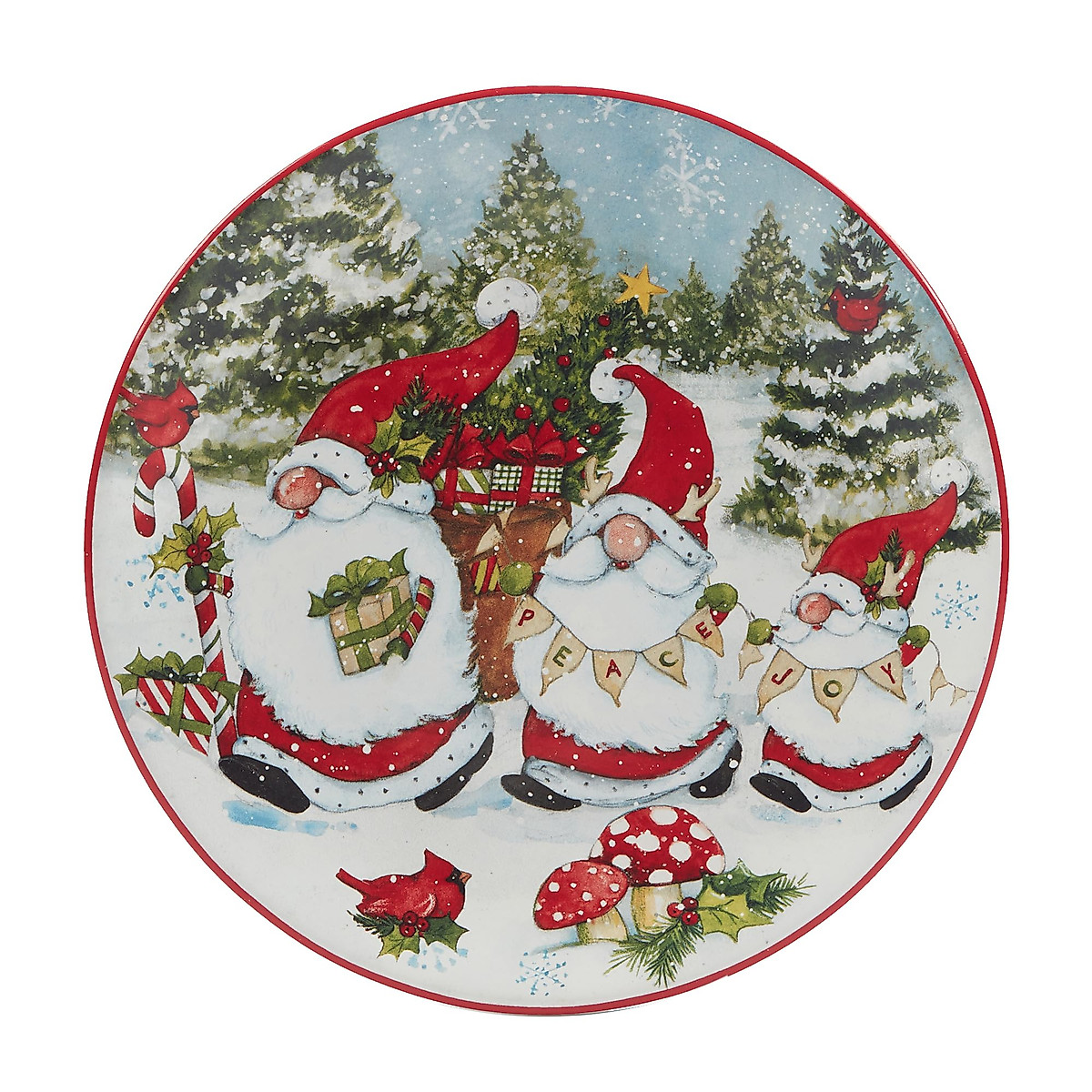 Certified International Christmas Gnomes 9" Salad/Dessert Plates, Assorted Designs, Multicolor, Medium, Set of 4