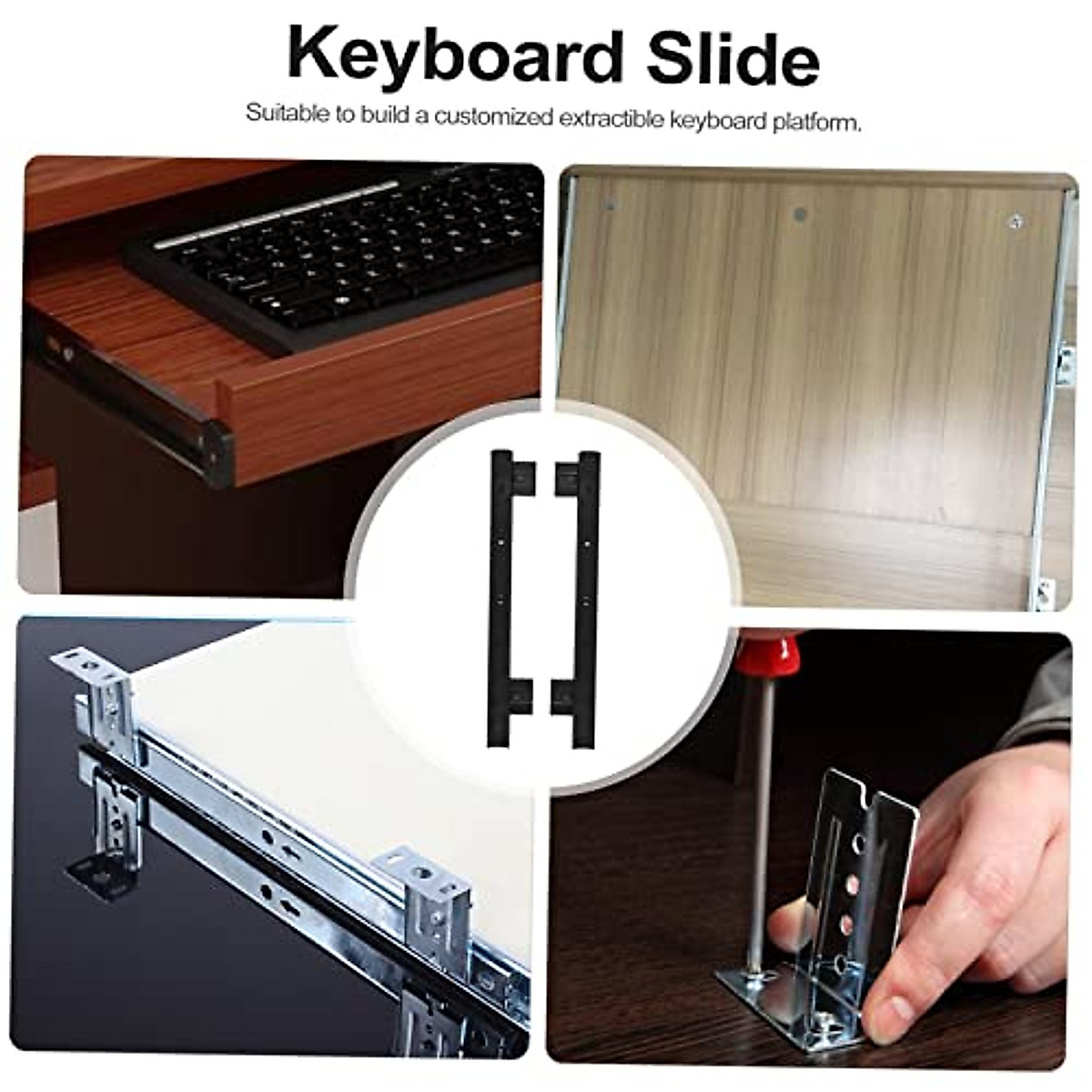 STOBOK 4 Pairs Furniture Track Cabinet Kitchen Rack Full Slide-Out for Rails Slide Mount Heavy Hardware Drawer Pull Tray Computer Under Slider Strong Desk Steel Durable Keyboard Inches