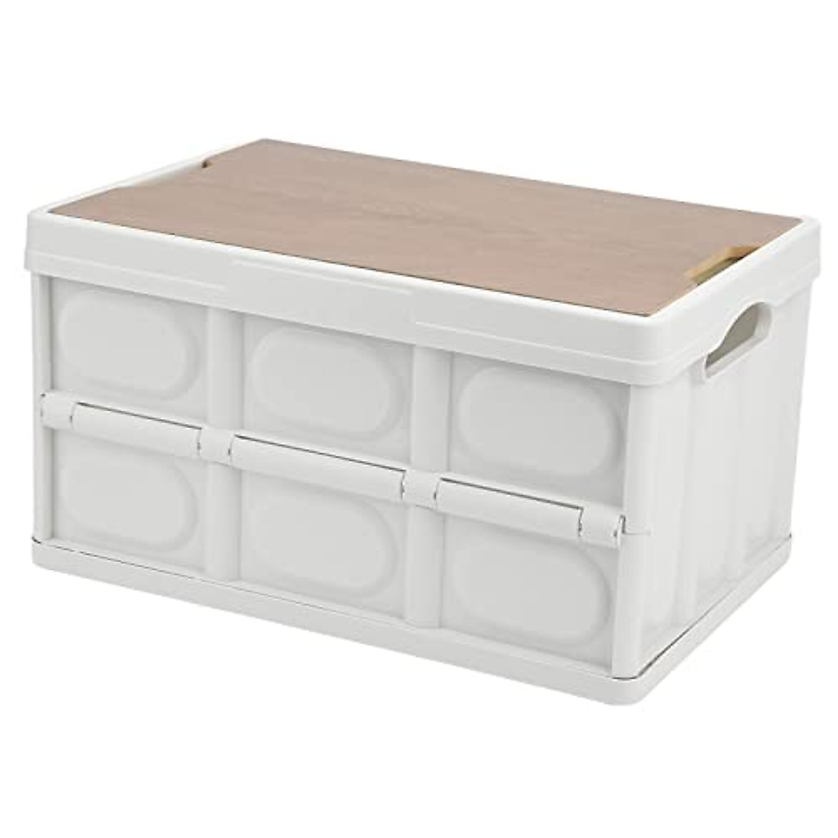 Alomejor 30L Storage Box Crate with Lid Folding Storage Box with Wooden Cover Panel for Home Outdoor(White)