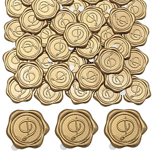 Initial Alphabet D Wax Seal Stickers, ONWINPOR 50 Pack Letter D Wax Seal Stickers Envelope Seal Stickers Envelope Seals Self Adhesive Gold Stickers for Wedding Party Birthday Christmas (D)
