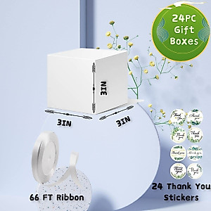 XCXGYCA White Gift Boxes 10 Pack 7x7x7 IN Small Gift Boxes With Lids for Birthday Party Gift Boxes, Bridesmaid Proposal Gift,Christmas Gift Boxes,Graduation, Holiday, With 10 Thank You Stickers ,With 66 FT Ribbon(7x7x7 IN, White) …