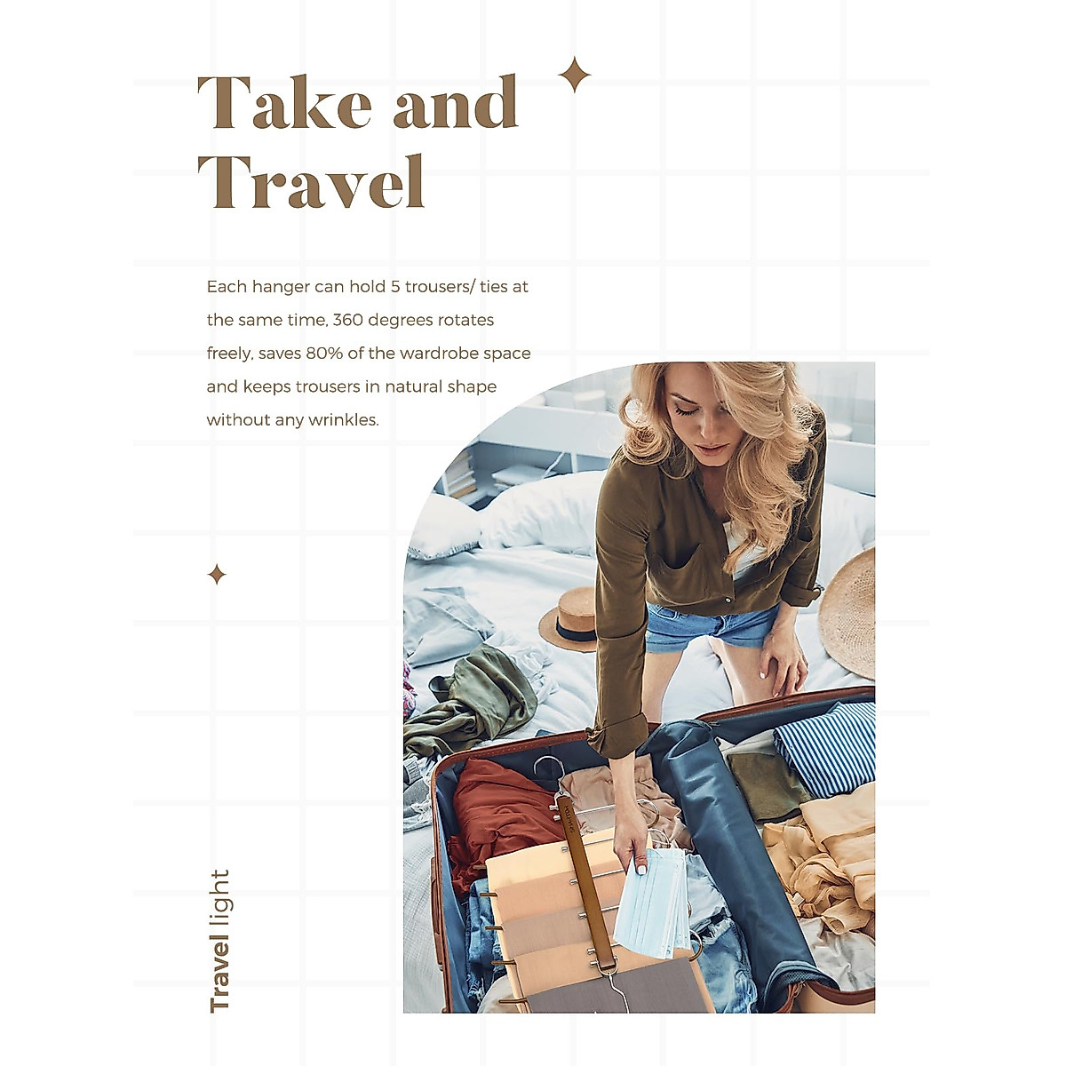 SMARTOR Pants Hangers Space Saving - 3 Pack Wood Jean Hangers for Closet Organizer - Jean Hangers Trouser Holder Closet Space Saving Hangers - Pants Organizer Hanger Space Saver Closet Organization