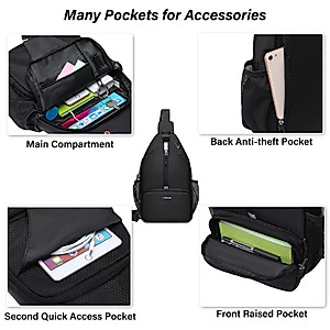 MOSISO Sling Backpack, Lightweight Crossbody Bag with Front Raised Pocket Chest Shoulder Travel Hiking Daypack Bag for Women Men, Black