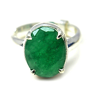 55Carat Natural Emerald Silver Ring for Women 7 Carat Birthstone Adjustable Size 5,6,7,8,9,10,11,12,13