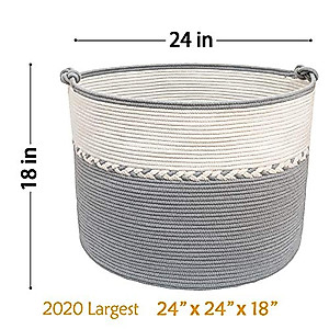 DUOLEO XXXXXL Large Rope Blanket Baskets 24" x 24" x 18" Woven Baskets for Storage Baskets for Blankets Laundry Basket for Toys Storage Basket with Handle Laundry Hamper