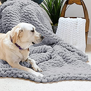 Tocozy Chunky Knit Blanket Soft Cozy Chenille Throw Handmade Cable Knit Blanket for Bed Sofa Home Decor Light Gray 60x80 Inch