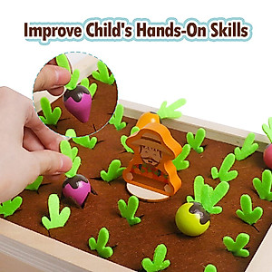 Skrtuan Montessori Toys for Toddlers 3 4 5 Years Old Boys Girls Baby, Wooden Toy Carrot Harvest Game, Educational Toys Shape Sorting Matching Puzzle, Memory Game Fine Motor Skill Gifts for Kids 3-5