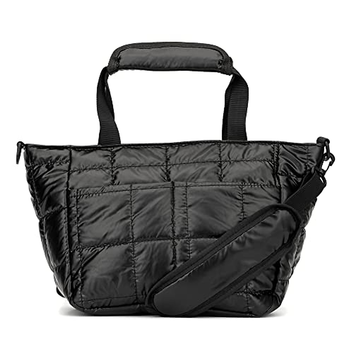 Olivia Miller Women's Fashion Sutton Black Quilted Padded Crossbody Tote Bag w Removable Strap, Medium Weekender Casual Purse Handbag