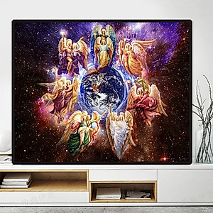 Gods Earth Picture Diamond Painting, Jesus Christ Angels Religion Art Paint by Number Kits DIY Round Full Drill Rhinestone Embroidery for Home Wall Decor Christmas Valentine's Day Gift 12x16 Inch
