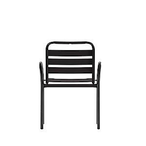 Flash Furniture Lila Commercial Restaurant Stack Chair with Triple Slat Back and Arms, Indoor-Outdoor Dining Chair, Black