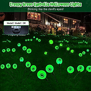 Halloween Decorations Outdoor - 2Pack 12LED Scary Solar Lights, Green Eyeball Firefly Lights, Swaying Waterproof Decor for Garden, Patio, Yard, Pathway