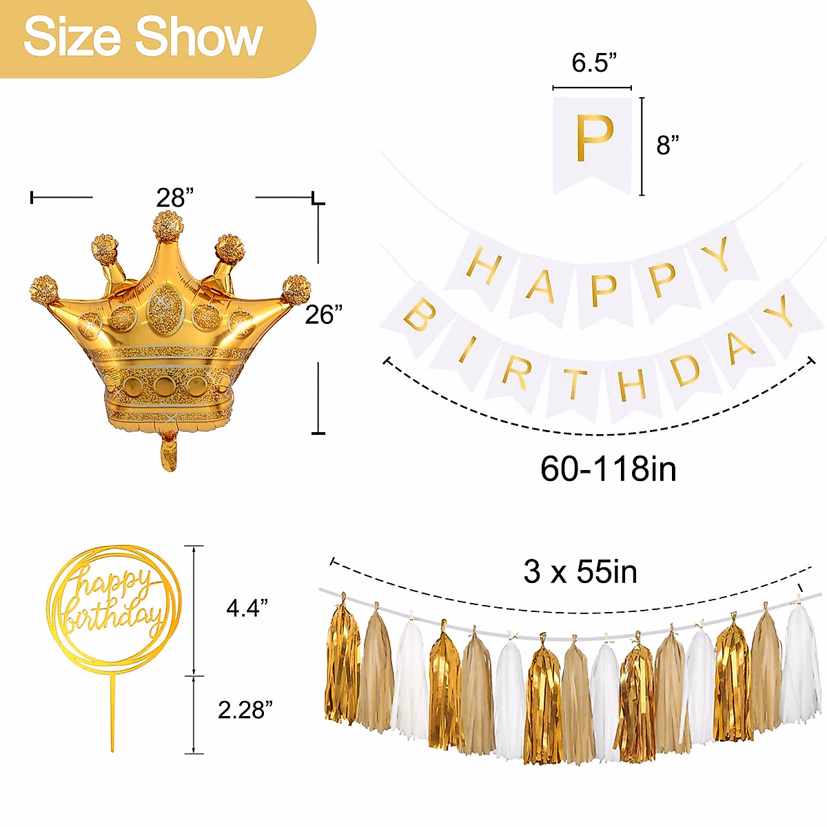 KATBUU Gold Birthday Decorations - Golden Birthday Party Decorations, Happy Birthday Decorations for Women Boys Girls Men, Golden Birthday Decor, White and Gold Birthday Decorations Set