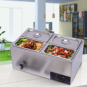 4-Pan Commercial Food Warmer, 110V 600W Electric Steam Table 15cm/6inch Deep, Professional Stainless Steel Buffet Bain Marie for Catering and Restaurants