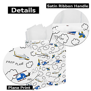 13" Large White Gift Bag Set with Greeting Card and Tissue Papers (Helicopter and Plane Design) or Boys’, Girls', or Kids' Party, Baby Showers, Boy