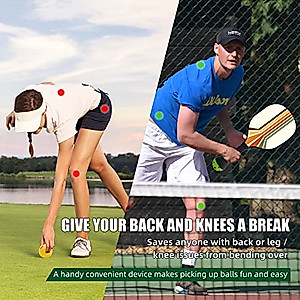 AUCIP Pickleball Ball Retriever with Outdoor Indoor Balls-Pickleball Picker for Pickleball Paddles，Attach to Racket Bottom, Easy to Pick Up Pickleball Balls Protect Your Back Away from Bending