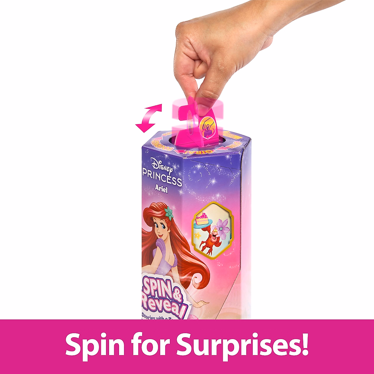 Mattel Disney Princess Ariel Fashion Doll Set, Spin & Reveal with 11 Surprises Including 5 Accessories, 5 Stickers & Play Scene, Inspired by Movie