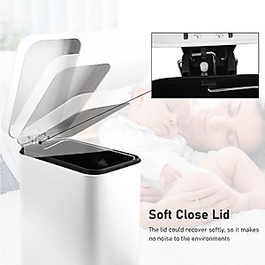 M-Aimee Slim Trash Can and Toilet Brush Combo, Stainless Steel Garbage Can, 1.3 Gallon / 5 Liter, Rectangle Step Small Garbage bin, Soft Close, Removable Plastic Bucket (White)