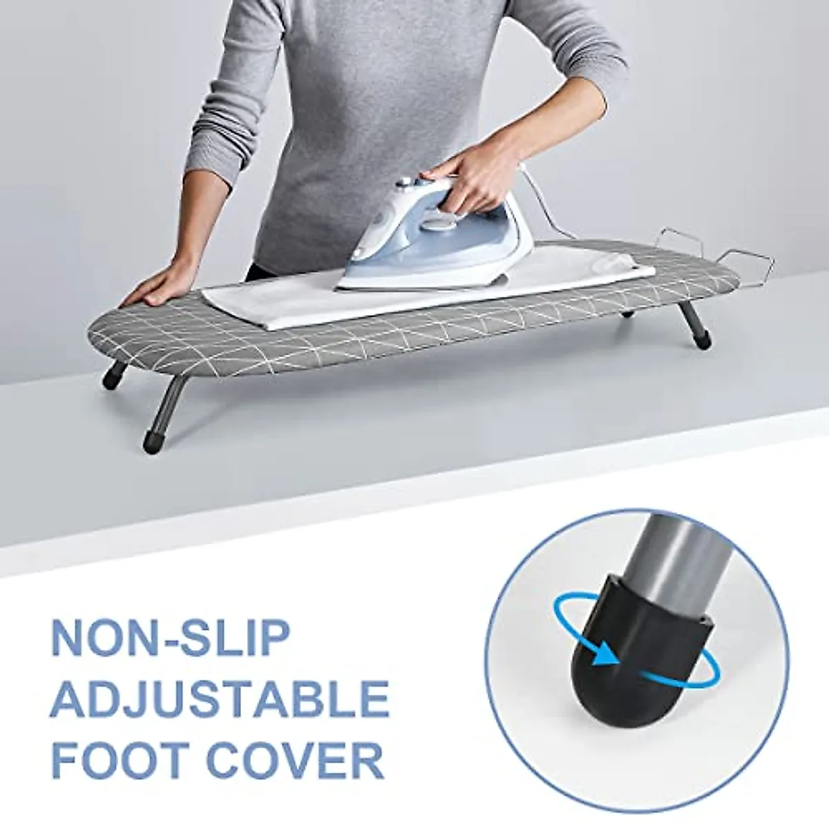 Johgee Foldable Tabletop Ironing Board with Iron Rest, Small Ironing Board with 2 Cotton Covers, Portable Mini Ironing Board with Non-Slip Folding Feet for Home, Laundry Rooms, Travel Use and Dorms