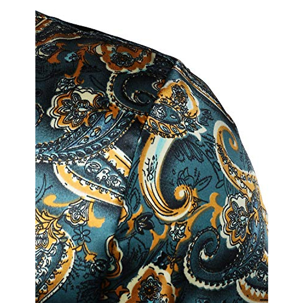 ZEROYAA Men's Hipster Design Silk Like Satin Button Up Paisley Dress Shirt for Party Prom ZLCL31-101-Teal Medium