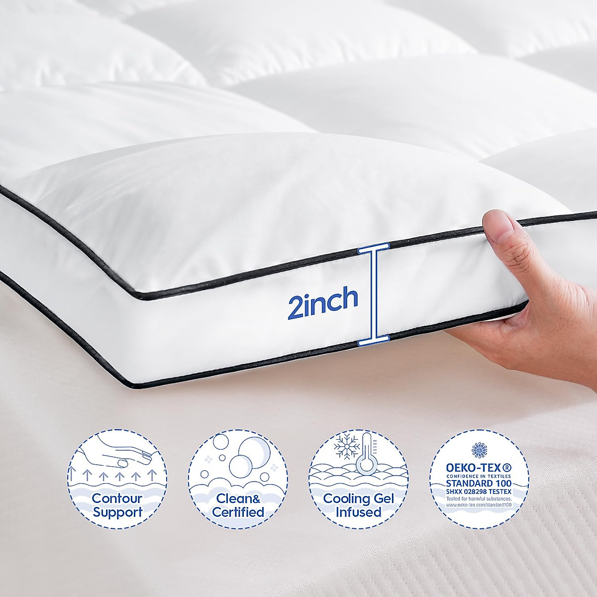 USKRIGE Queen Mattress Topper, Extra Thick Cooling Mattress Pillowtop for Back Pain, Plush Mattress Pad Protector with 8-21 Inch Elastic Deep Pocket 6d Down Alternative Filling