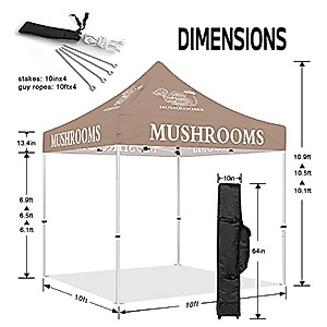 ABLEM8CANOPY Custom Canopy Tent 10x10 with Logo, Personalized Pop Up Canopy Tent with Optional Walls for Business Events, Trade Shows, Farmers Market, Roller Bag Included(Mushroom)