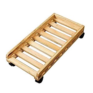 YGCBL Multifunction Portable Hand Trucks,Trolleywood Platform Dolly Transport Roller Wooden Movable Lightweight Computer Holder Moisture Proof with Brake Guardrail, 70Kg Capacity,Yellow,50X25X12Cm