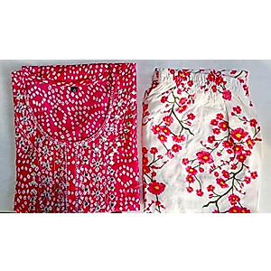 Paru Fabrics Women's Cotton Printed Straight Embroidery Kurti with Pant (L) Pink