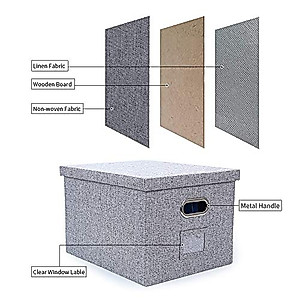 UL Source Upgraded Collapsible Hanging File Storage Boxes with Smooth Sliding Rail Large Capacity Filing Organizer Letter/Legal File Floder Storage, Office Box (Gray-4packs)