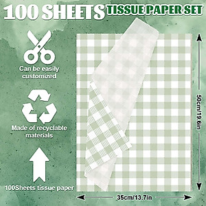 Whaline 100 Sheets Sage Green Buffalo Plaid Tissue Paper Mint Green Checkered Gift Wrapping Tissue DIY Art Craft Tissue Paper for Wedding Birthday Baby Shower Bouquet, 13.7 x 19.6 Inch