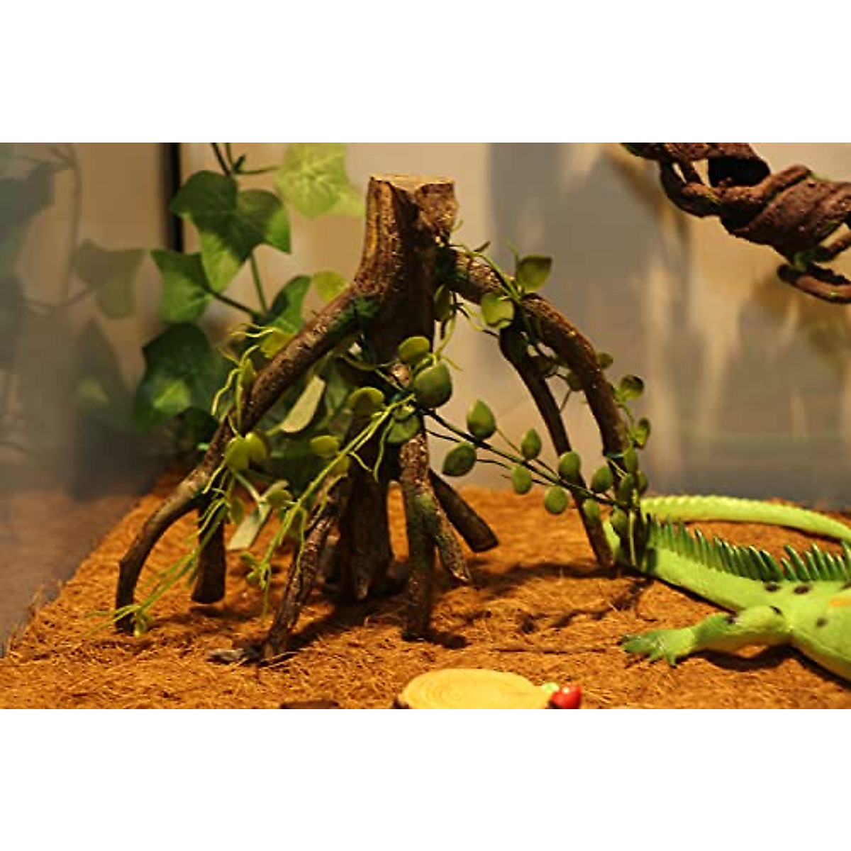 AQUA KT Reptile Corner Climbing Branch with Plant Snake Climb Tree for Bearded Dragon Lizard Hermit Crab Crested Gecko Leopard Chameleon Frog Terrarium Habitat