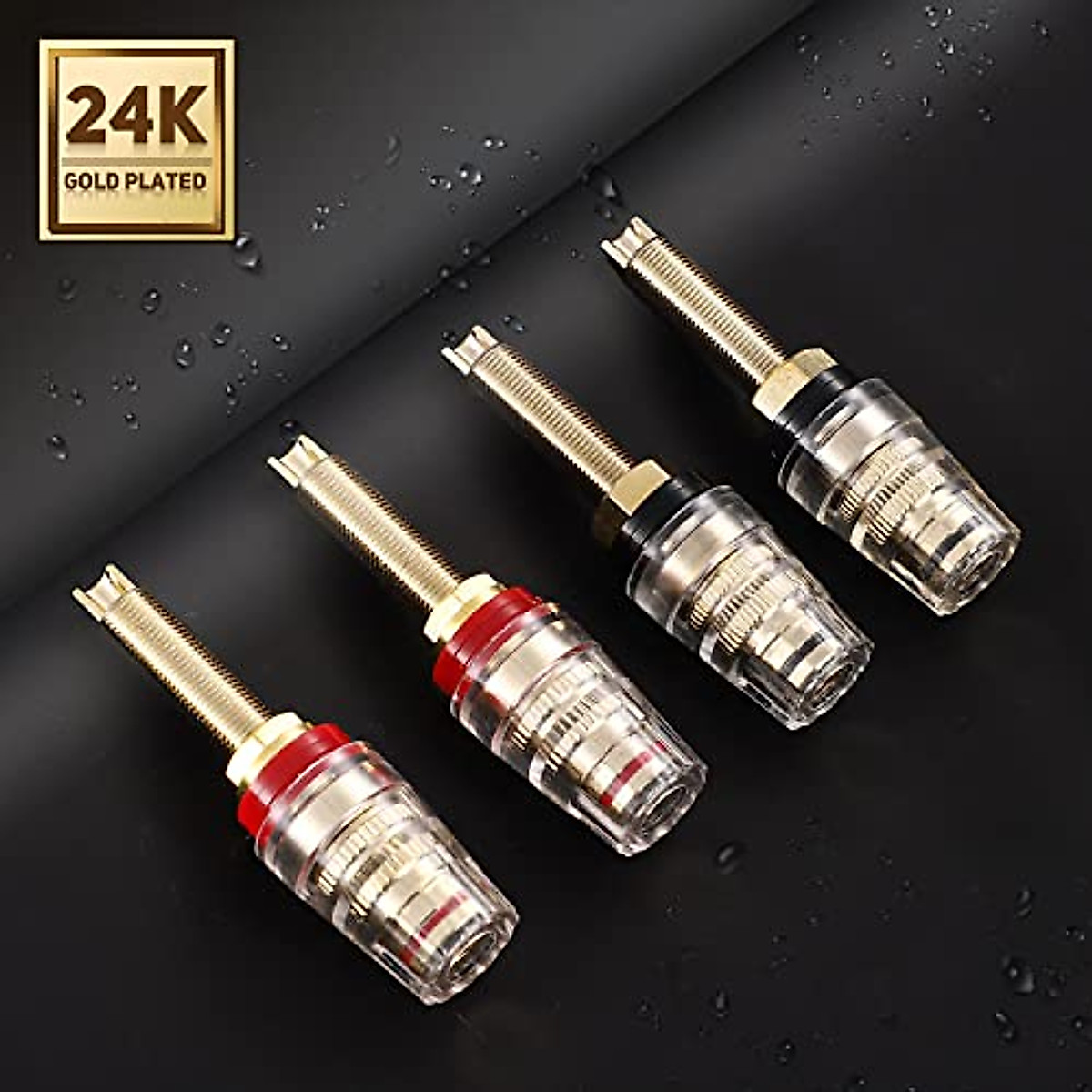 Facmogu 4PCS Black & Red Heavy Duty 5-Way Binding Post Banana Jacks 4mm, 24K Gold Plated Sold Brass Insulated Binding Post Banana Plugs, Speaker Amplifier Bindling Post Terminals - Long