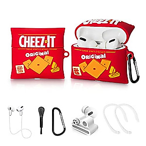 Case for Airpod Pro,6 in 1 Soft Silicone Airpods pro Accessories Set Cover, 3D Cute Funny Cartoon AirPods Pro Food cookie Skin for Girls Women with Watch Holder/Ear Hooks/Keychain/Brush/Strap(Cheezit)