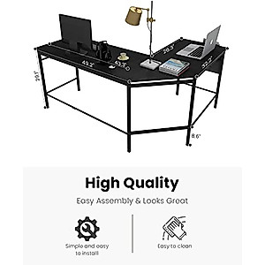 DKLGG L Shaped Computer Desk, 49" Gaming Desk Home Office Corner Desks Large Work Study Desk with Storage Bag & Hooks, L Desk Workstation Space-Saving Table for Home Office, Black