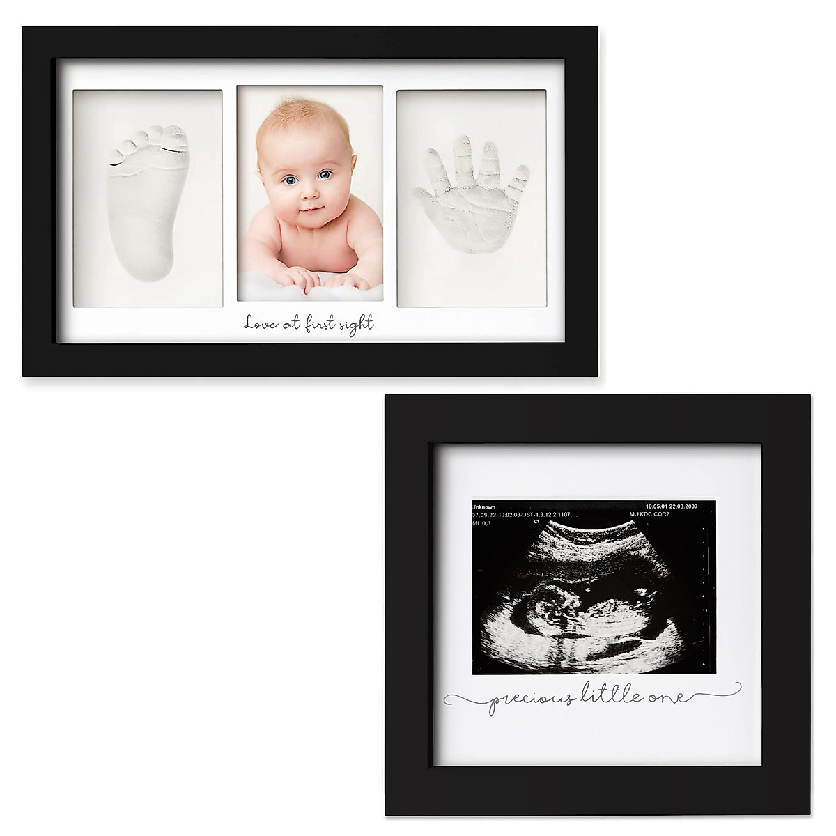 KeaBabies Baby Handprint Footprint Keepsake Kit and Baby Sonogram Picture Frame Bundle - Baby Prints Duo Photo Frame for Newborn (Onyx Black) - Pregnancy Announcement Sonogram Photo Frames (Onyx Black