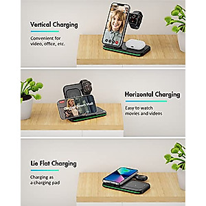 Charger Station for Apple Multiple Devices, 3 in 1 Fast Wireless Charger Stand Dock Foldable for iPhone 14 13 12 11 Pro X XS 8 Plus Apple Watch Series 8 7 6 SE 5 4 3 2 & AirPods 3/2/Pro with Adapter