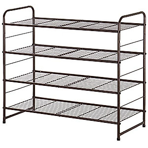 Bextsrack 4-Tier Shoe Rack, Stackable & Adjustable Wire Grid Shoe Shelf Storage Organizer for Closet Bedroom Entryway - Bronze