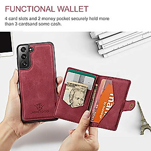 Compatible with Samsung Galaxy S21 Ultra Wallet Case,Detachable Card Slots Slim Leather Cover United with Wallet Magnetic(S21 Ultra Red)