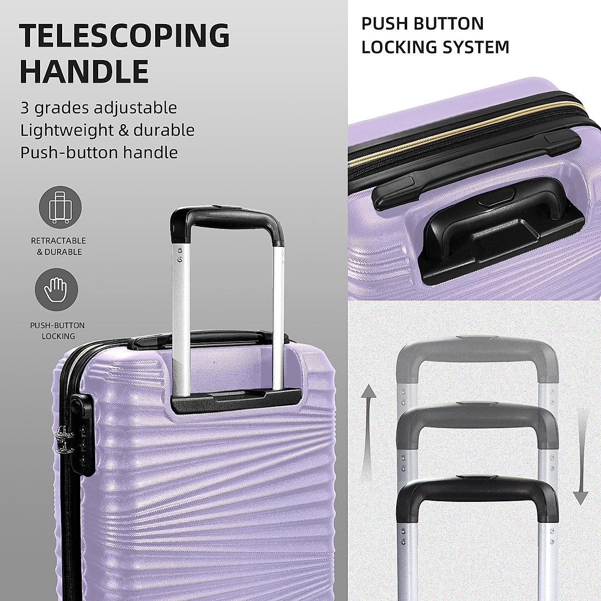LEAVES KING Luggage 5 Piece Sets, Hard Shell Luggage Set Expandable Carry on Luggage Suitcase with Spinner Wheels Durable Lightweight Travel Set for Men Women(14/18/20/24/28, Lavender)