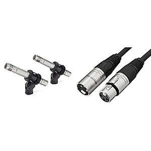 Samson Pencil Condenser Microphones, Silver (SAM C02PR) & Amazon Basics XLR Microphone Cable for Speaker or PA System, All Copper Conductors, 6MM PVC Jacket, 25 Foot, Black