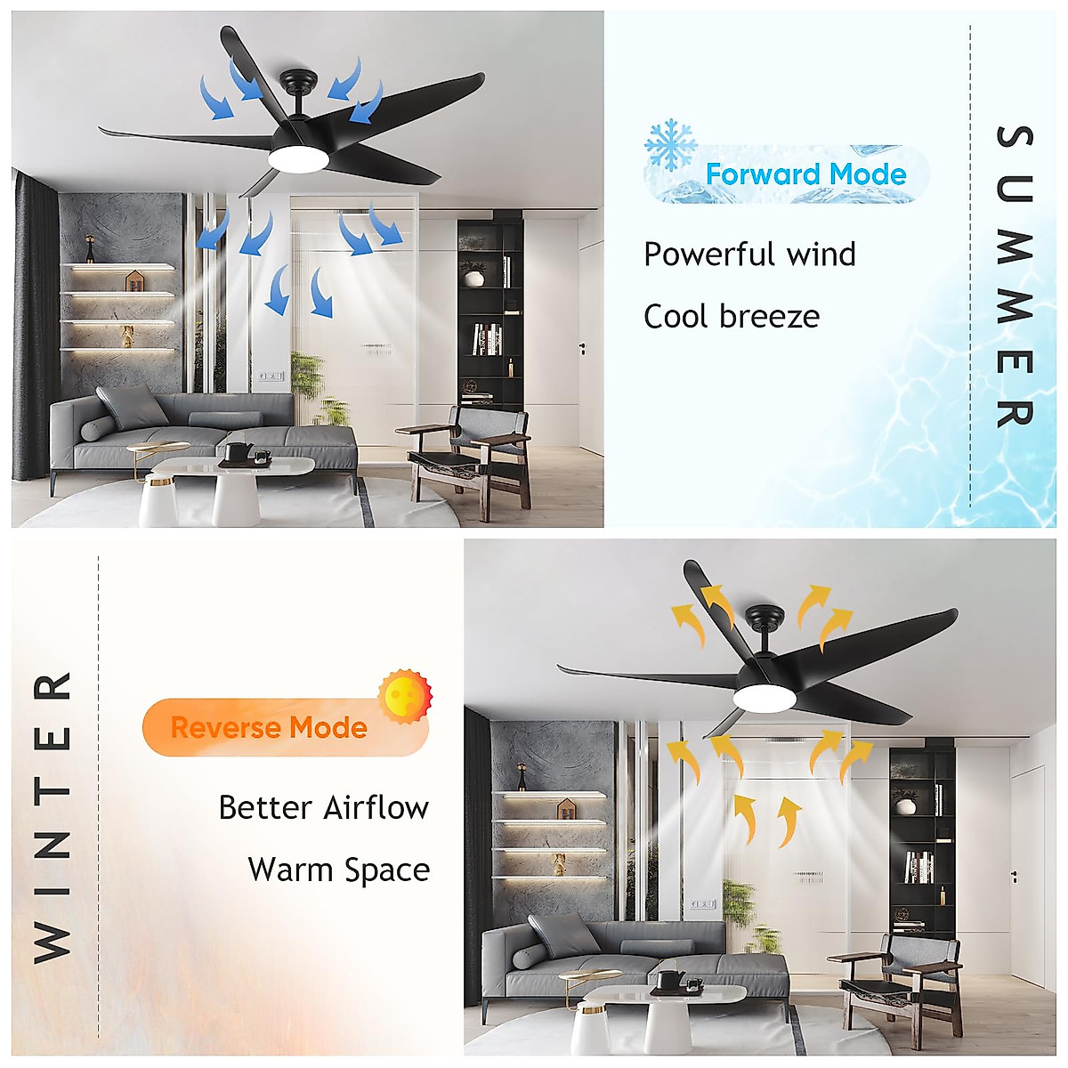 NWIASS 60 Inch Ceiling Fan with Light, Outdoor Ceiling Fan for Patios Waterproof, Black Modern Ceiling Fan with Remote 3 CCT Dimmable Large Airflow, Wet Rated Ceiling Fan for Bedroom Exterior