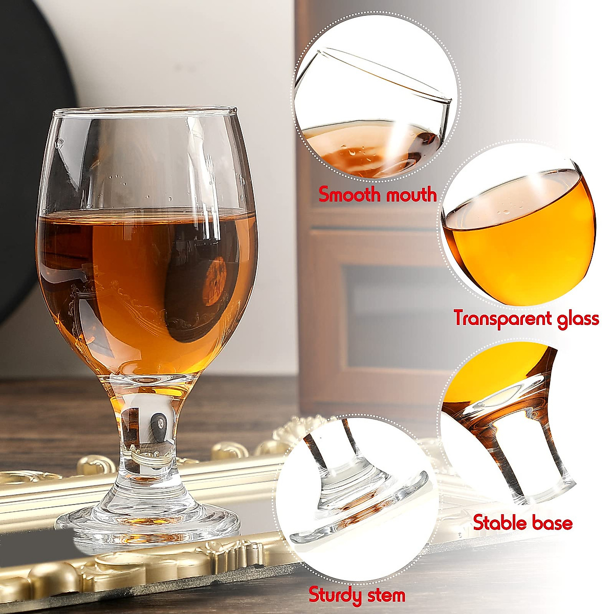 Patelai Clear Glasses 13.5 oz Water Goblet Glass Stemmed Water Glasses for Juice Wine Beer Tea Milk Cold Beverages Drinks (12 Pcs)